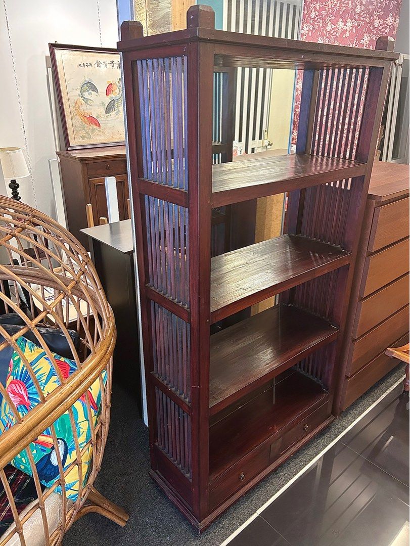 Rosewood open shelves display cabinet/bookshelf (WITH 2 drawers ...