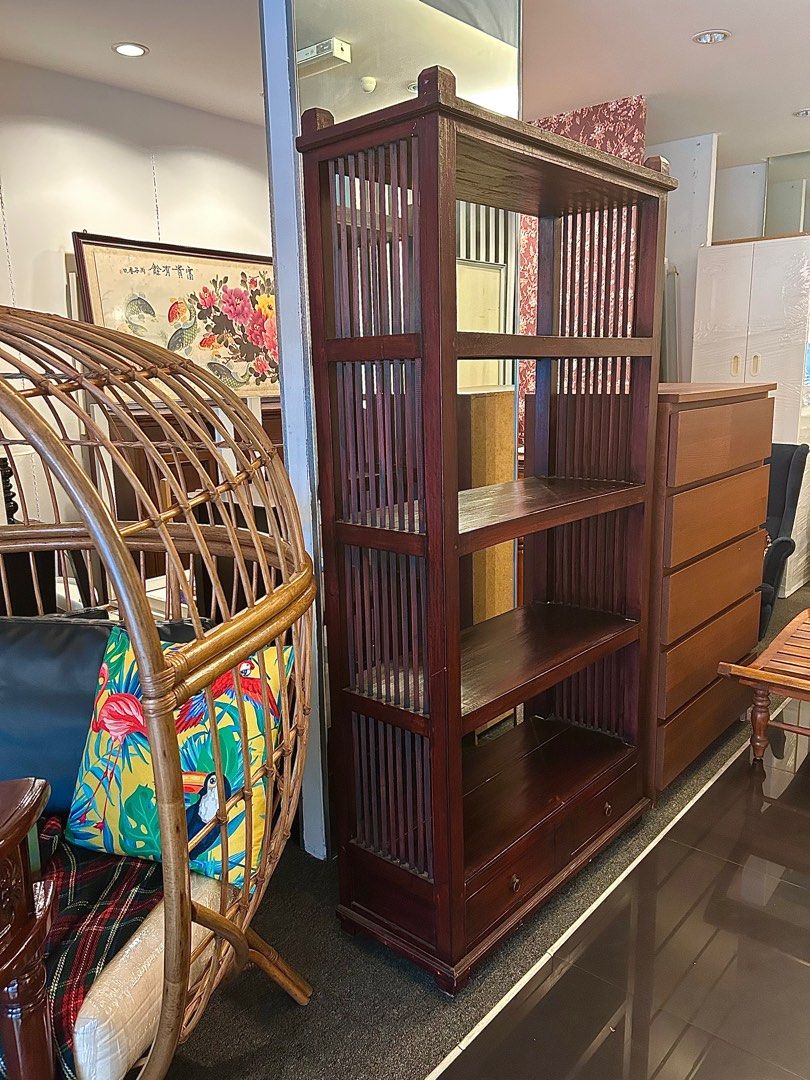 Rosewood open shelves display cabinet/bookshelf (WITH 2 drawers ...