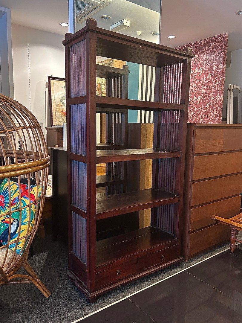 Rosewood open shelves display cabinet/bookshelf (WITH 2 drawers ...