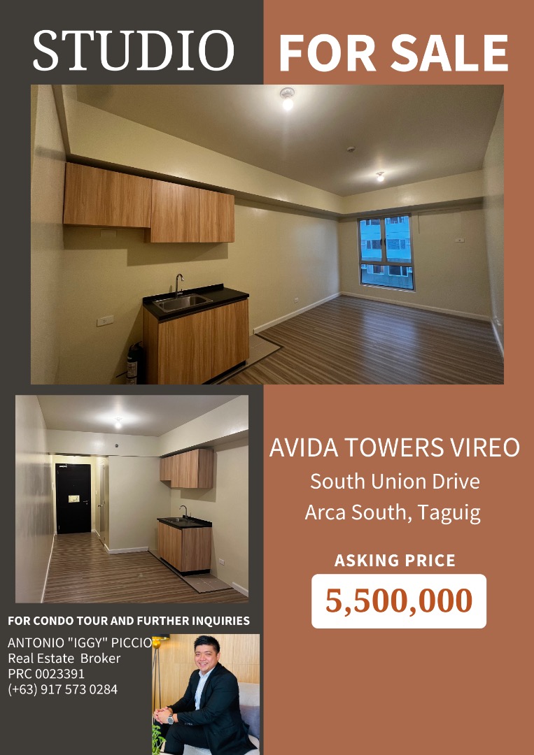 Studio for Sale at Avida Towers Vireo in Arca South, Taguig, Property ...