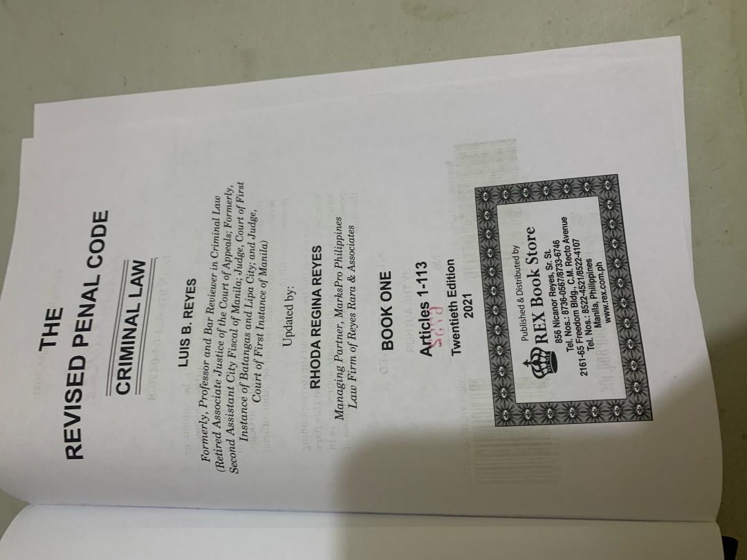 The Revised Penal Code Criminal Law Book One Articles 1 113 2021