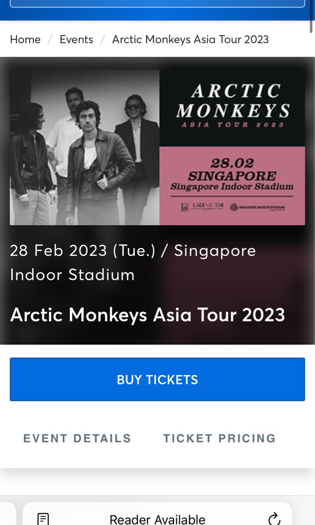 [Trade] ARCTIC MONKEYS SG, Tickets & Vouchers, Event Tickets on Carousell