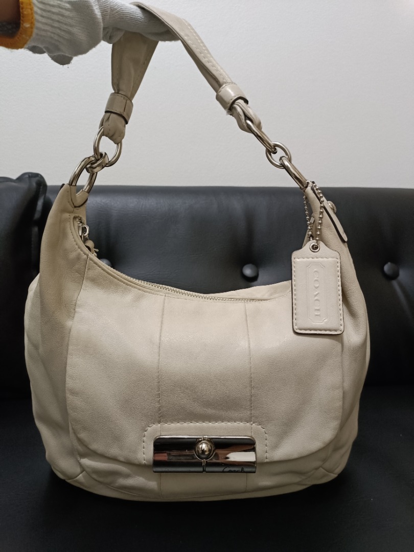 Two-way white leather coach bag, Luxury, Bags & Wallets on Carousell