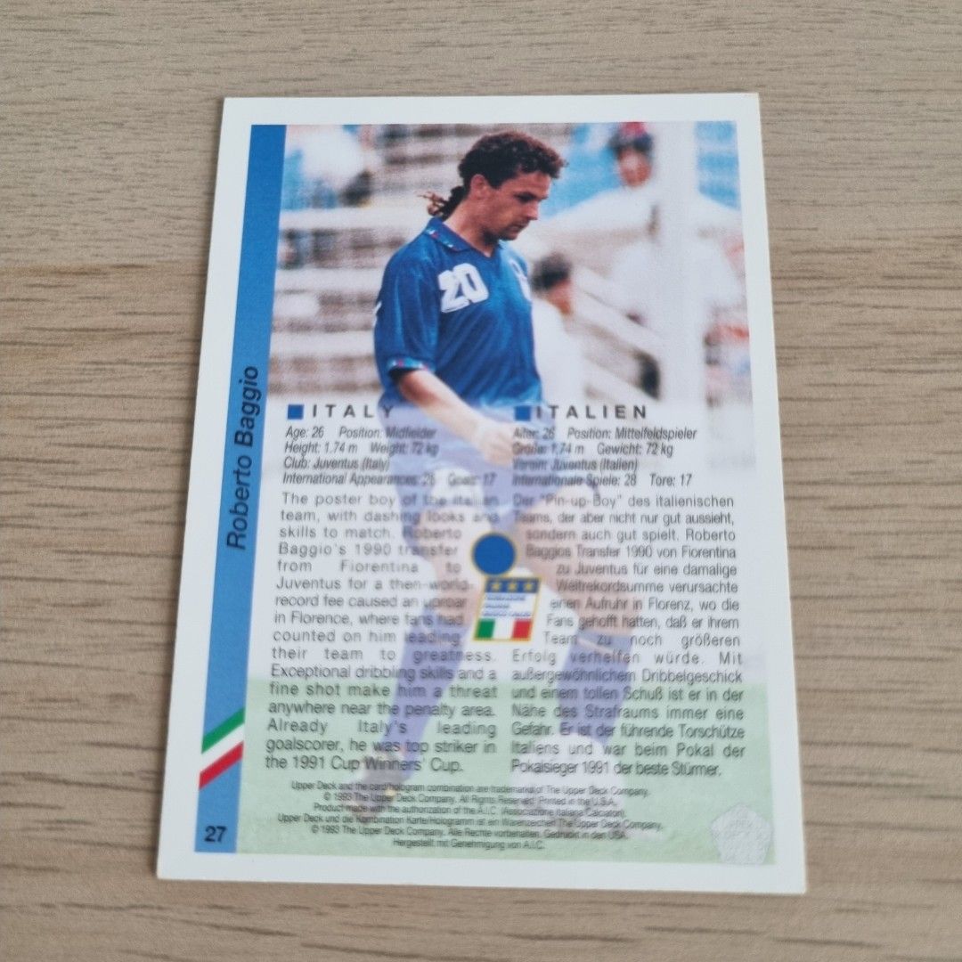 Upper Deck USA 94 Roberto Baggio card, Hobbies & Toys, Memorabilia ...