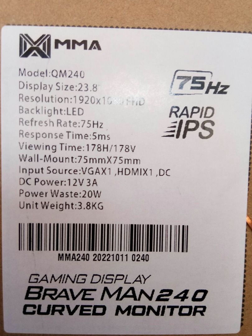 24 WIDE IPS FRAMELESS SEMI CURVED MMA MONITOR, Computers & Tech, Parts ...