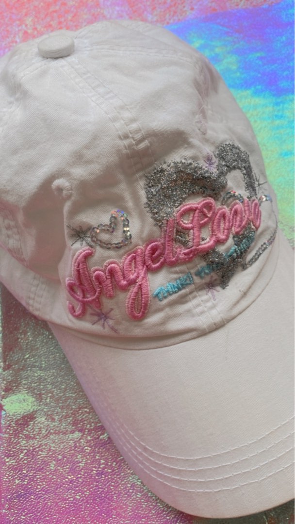 Angel love baseball cap! aesthetic, y2k, thrift, Fesyen Wanita, Aksesoris di Carousell