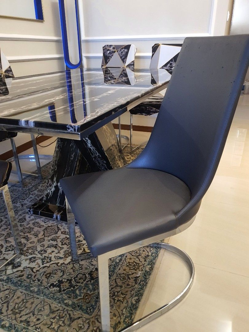 Black Marble motif dining table set, Furniture & Home Living, Furniture ...