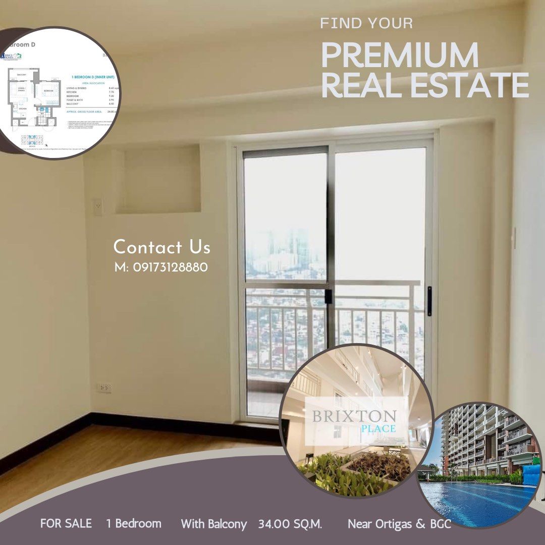 Brixton Place 1 Bedroom 34 sqm Condo for Sale in Kapitolyo Pasig near ...