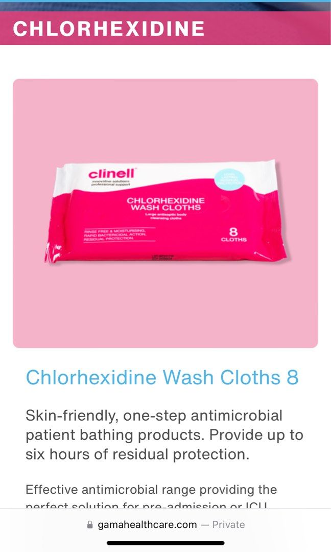 Clinell Chlorhexidine wash cloths 床上浴抹身, 健康及營養食用品, 醫療用品和工具 - Carousell