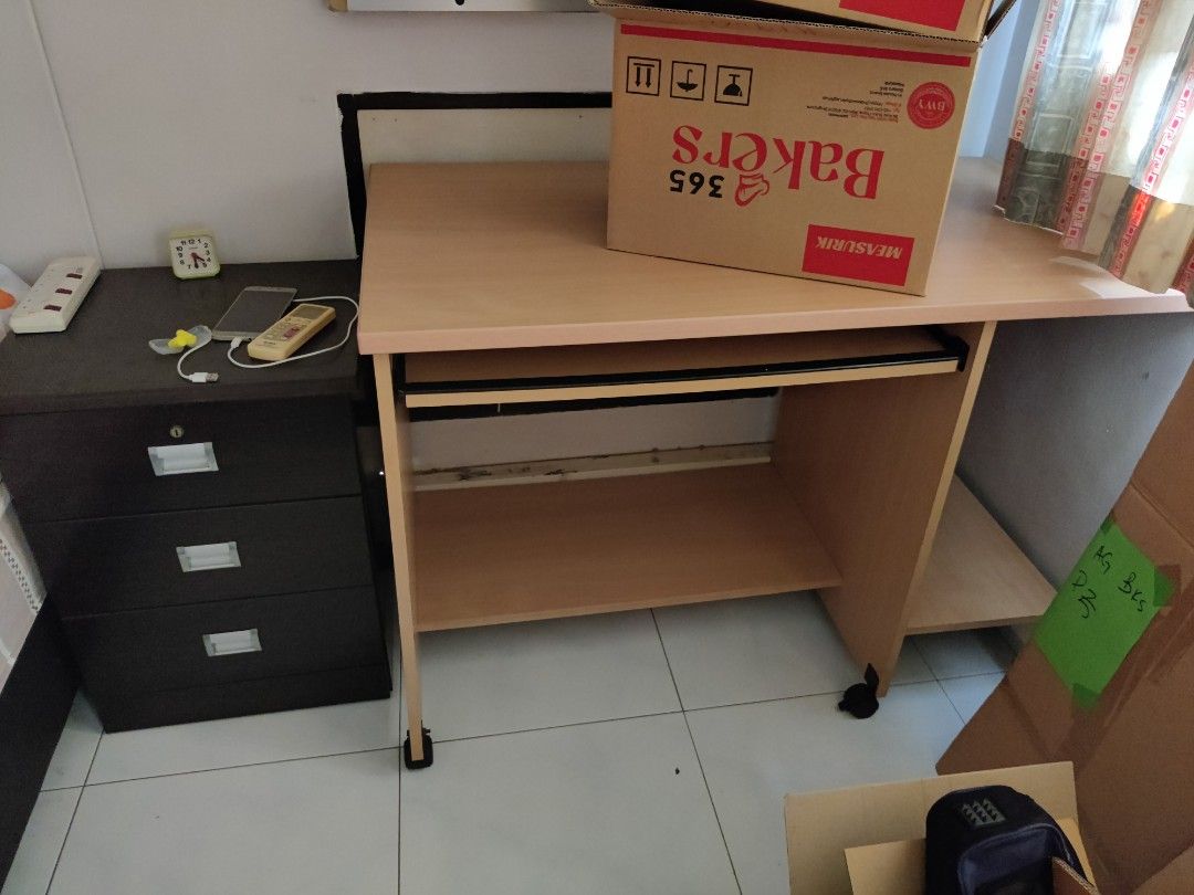 Computer table with castor wheels, Furniture & Home Living, Furniture ...