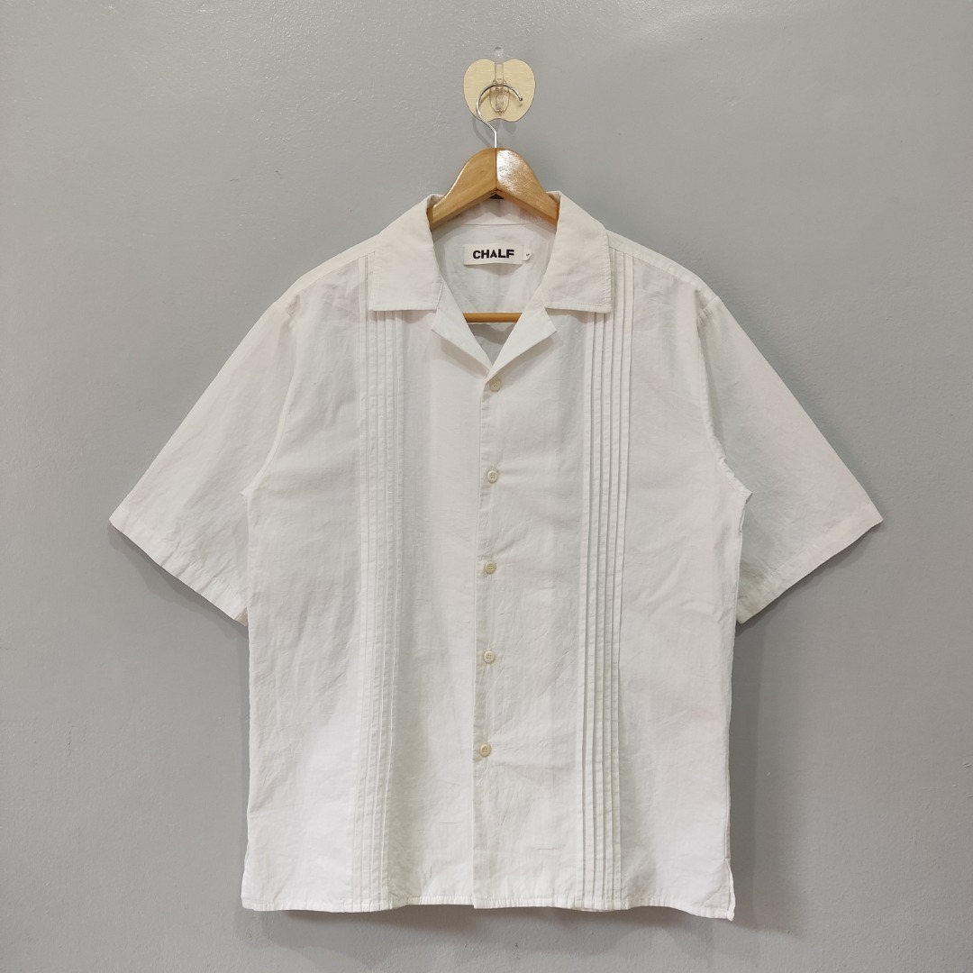 Cuban Cartel Pleated Open Neck Button Down Polo Shirt, Men's Fashion ...