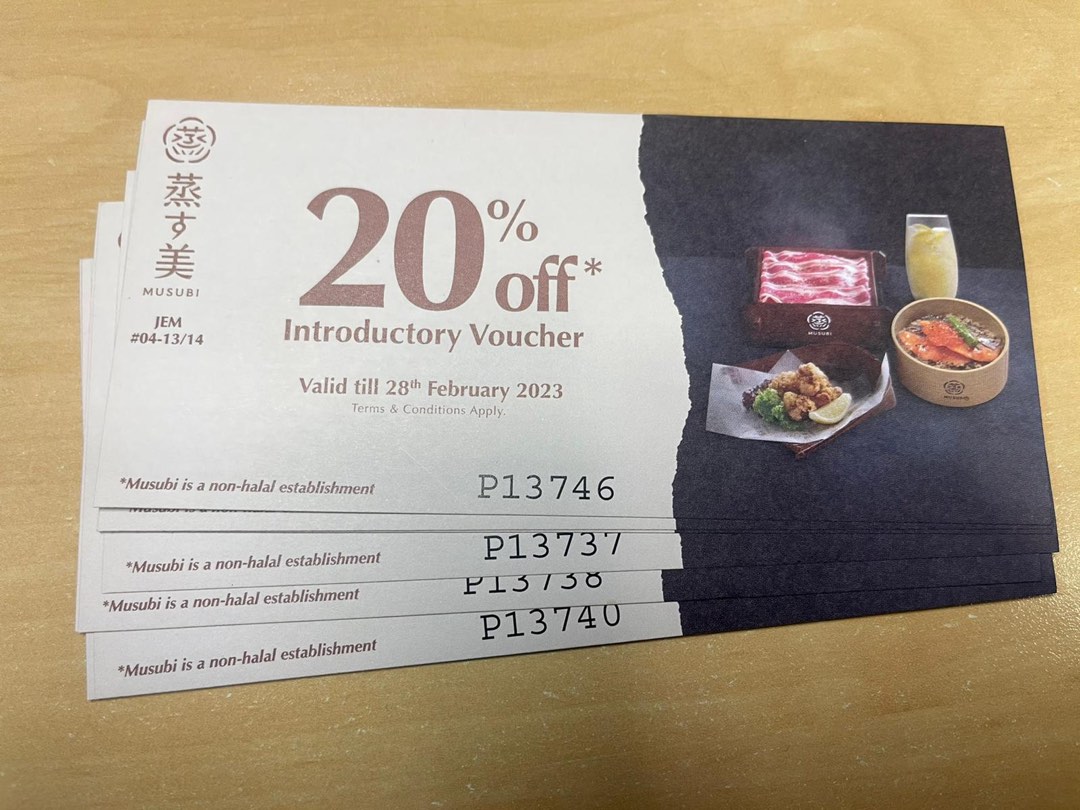 Dining Voucher - 20% off musubi @ JEM for FREE, Tickets & Vouchers ...