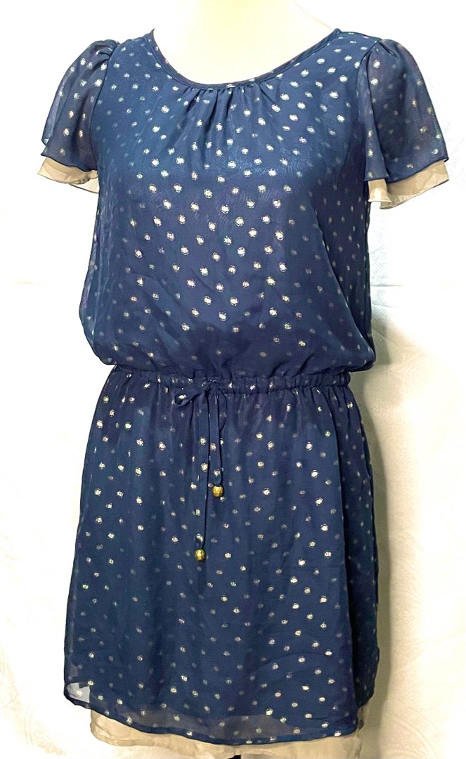 DUE SEI BRAND NAVY BLUE METALLIC DOT DESIGN DRESS, Women's Fashion, Dresses & Sets, Dresses on ...