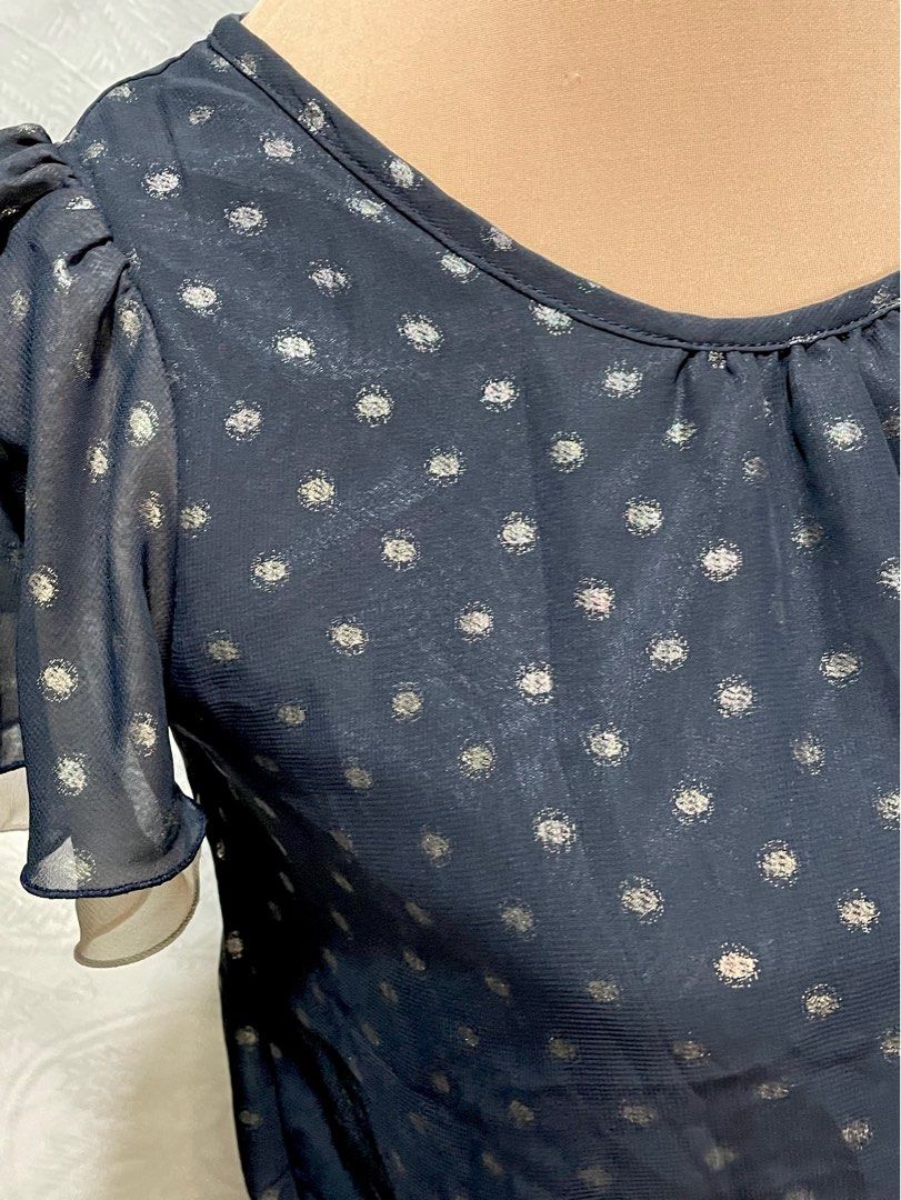 DUE SEI BRAND NAVY BLUE METALLIC DOT DESIGN DRESS, Women's Fashion, Dresses & Sets, Dresses on ...