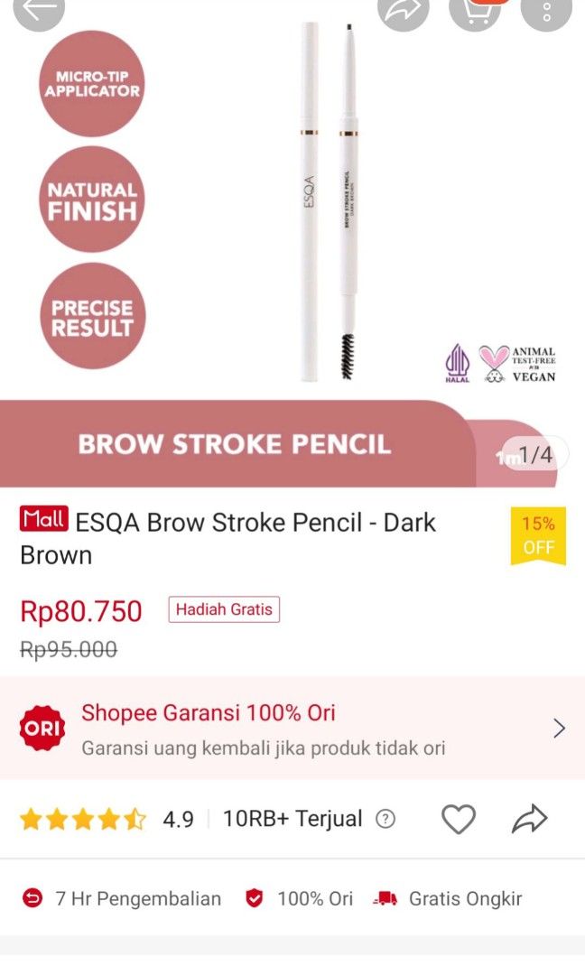 Esqa Brow Stroke Pencil Dark Brown Kesehatan And Kecantikan Rias