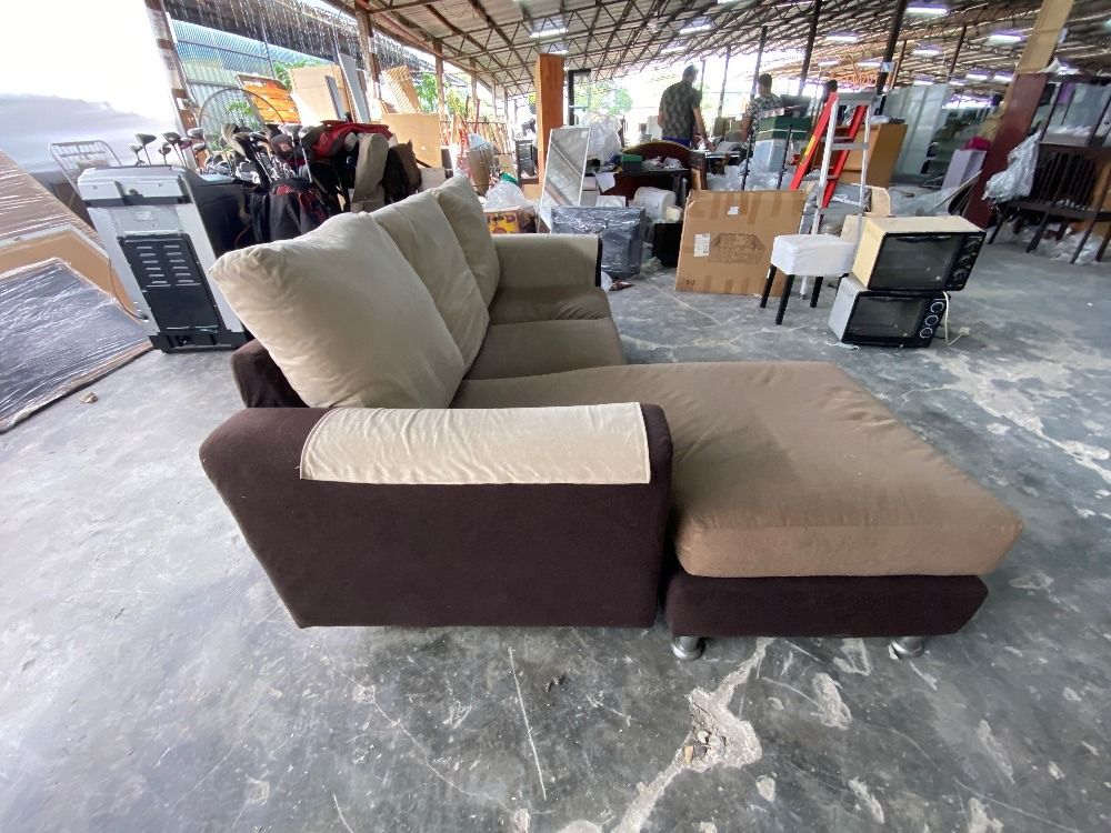(F20036703) Brown Fabric 3 Seater L shaped Sofa / Fabrik Coklat 3 ...