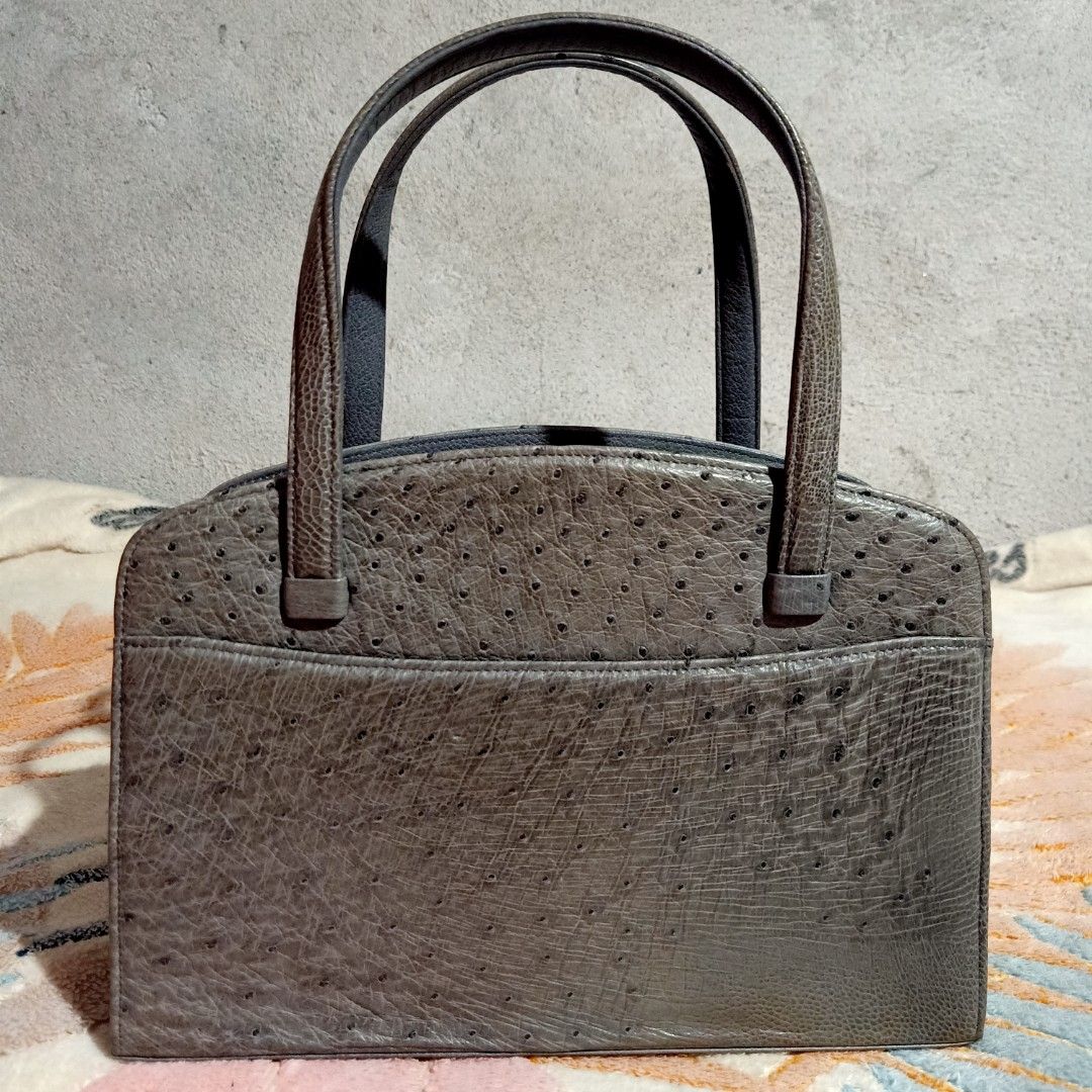 Genuine Ostrich Skin Structured Handbag, Women's Fashion, Bags ...