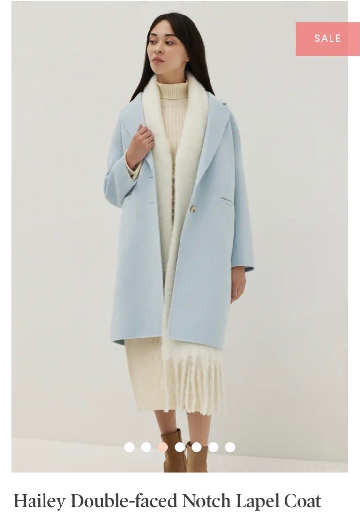 Hailey Double-faced Notch Lapel Coat Blue, Women's Fashion, Coats ...
