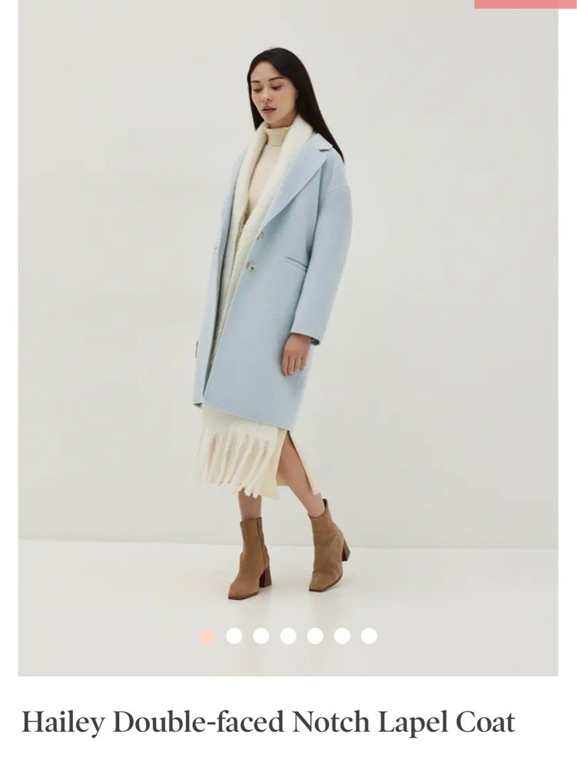 Hailey Double-faced Notch Lapel Coat Blue, Women's Fashion, Coats ...