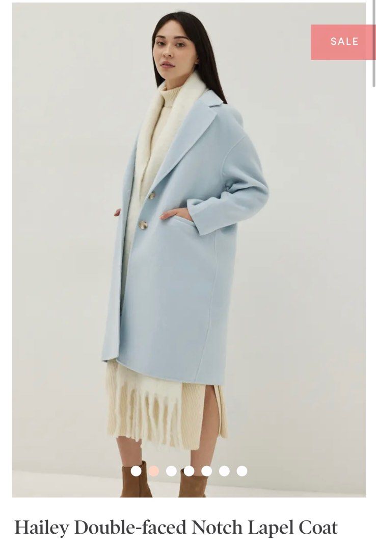Hailey Double-faced Notch Lapel Coat Blue, Women's Fashion, Coats ...