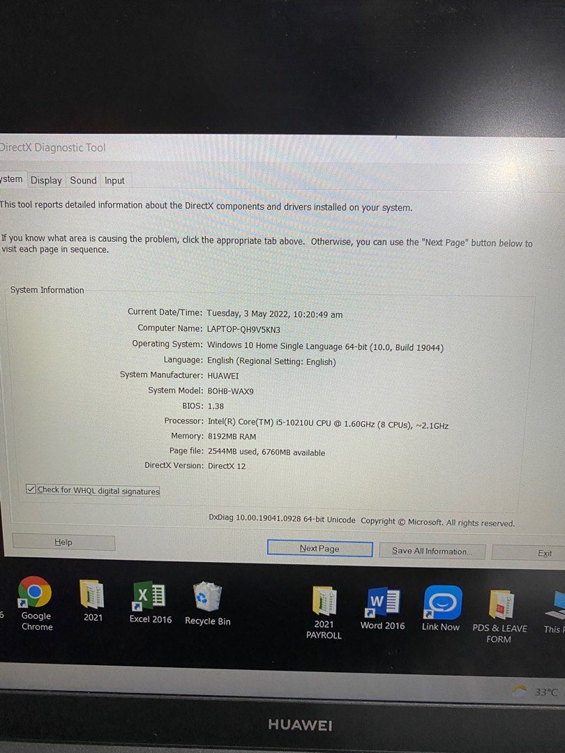 HUAWEI MATEBOOK D15 / TOUCH SCANNER/ CORE i5 10TH GENERATION/ 8GB RAM ...