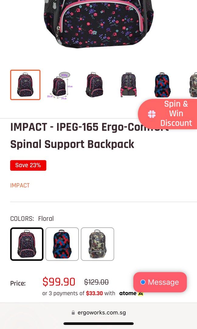 Impact Ergo Spinal Support School Backpack, Women's Fashion, Bags ...