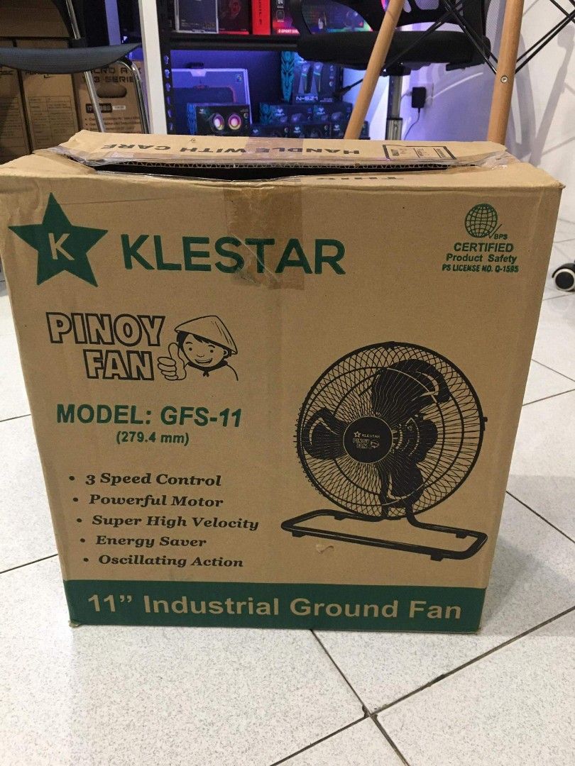KLESTAR 11" Industrial Ground Fan Metal Blade Black GFS11, Furniture ...
