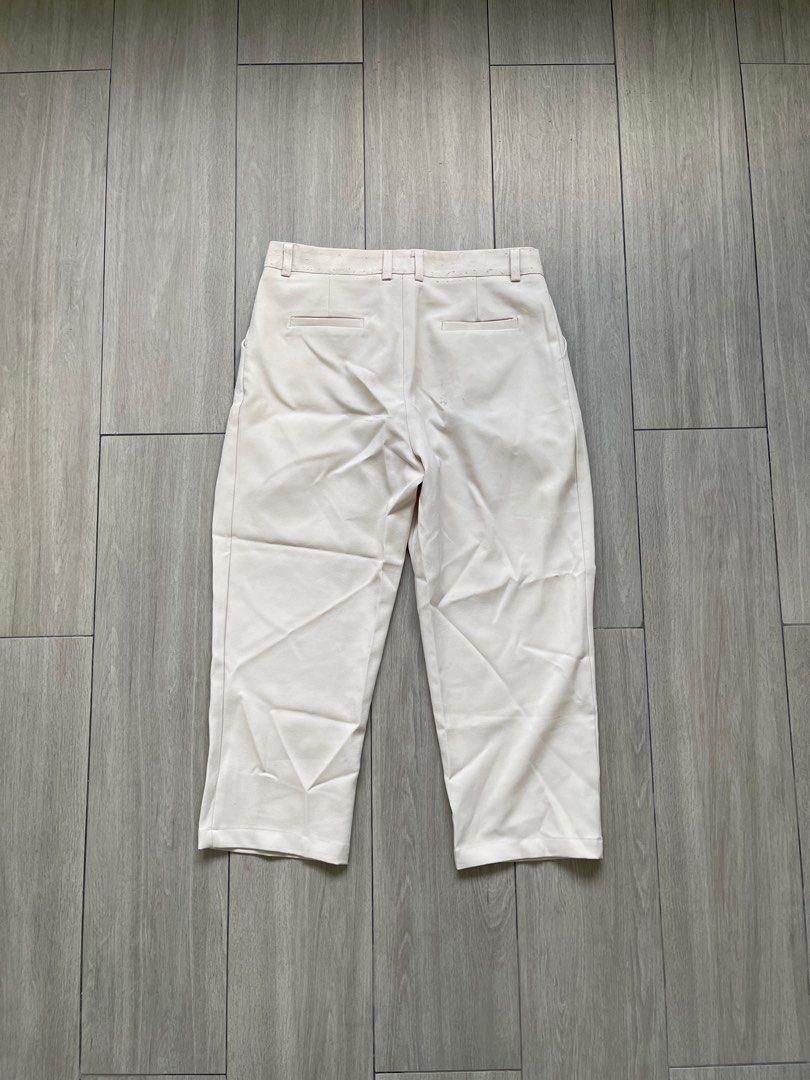 Light Cream Ankle Cropped Pants, Men's Fashion, Bottoms, Trousers on ...
