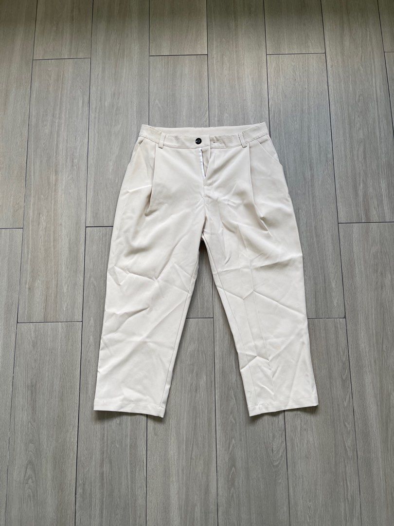 Light Cream Ankle Cropped Pants, Men's Fashion, Bottoms, Trousers on ...