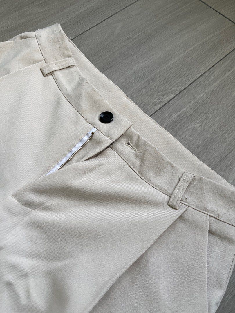 Light Cream Ankle Cropped Pants, Men's Fashion, Bottoms, Trousers on ...