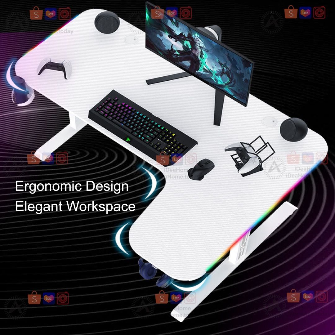 L-Shape RGB Gaming Desk with Led Lights, Table Computer Workstation ...