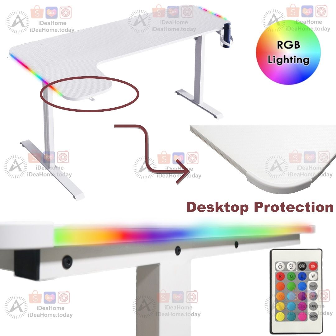 L-Shape RGB Gaming Desk with Led Lights, Table Computer Workstation ...