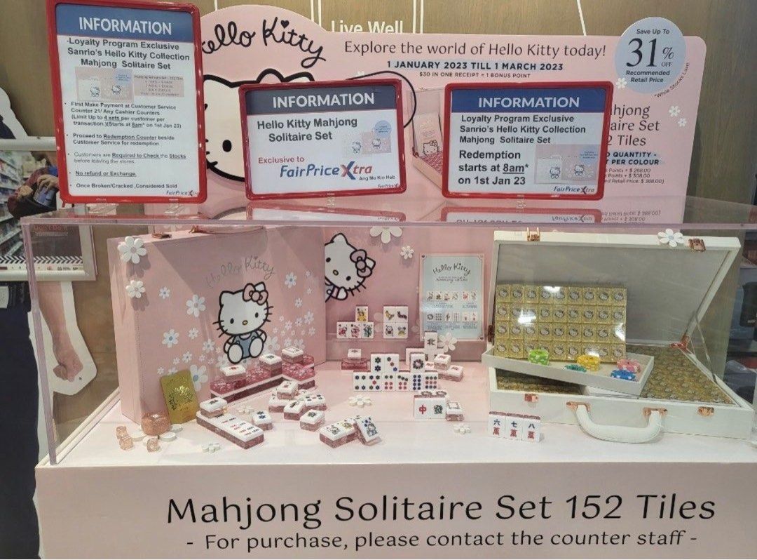 NTUC HELLO KITTY MAHJONG SOLITAIRE 152 TILES GOLD, Hobbies & Toys, Toys ...