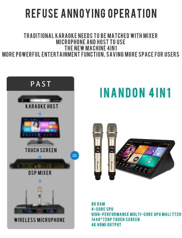 [ORIGINAL INANDON] INANDON 4-IN-1 KARAOKE SYSTEM WITH 2X WIRELESS MICS ...