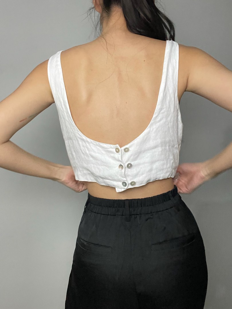 Pure Linen top (white), Women's Fashion, Tops, Sleeveless on Carousell