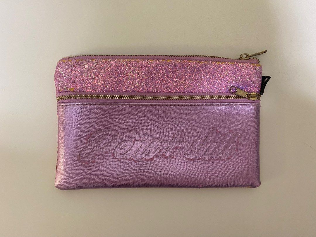 Purple & Pink Glitter Typo Pencil Case, Hobbies & Toys, Stationery ...