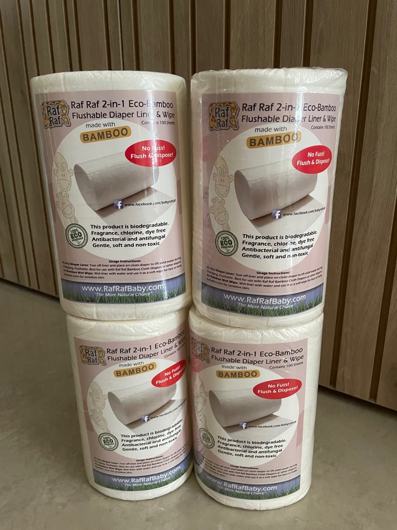 Raf Raf 2 in 1 Eco Bamboo Flushable Diaper Liner & Wipe, Babies & Kids ...