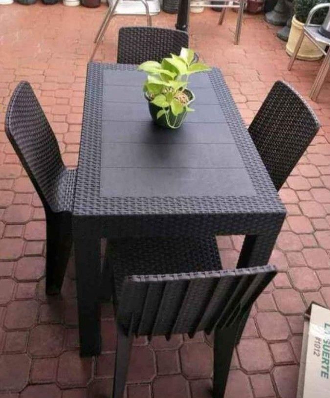 Rattan plastic table w 4 chairs, Furniture & Home Living, Furniture ...