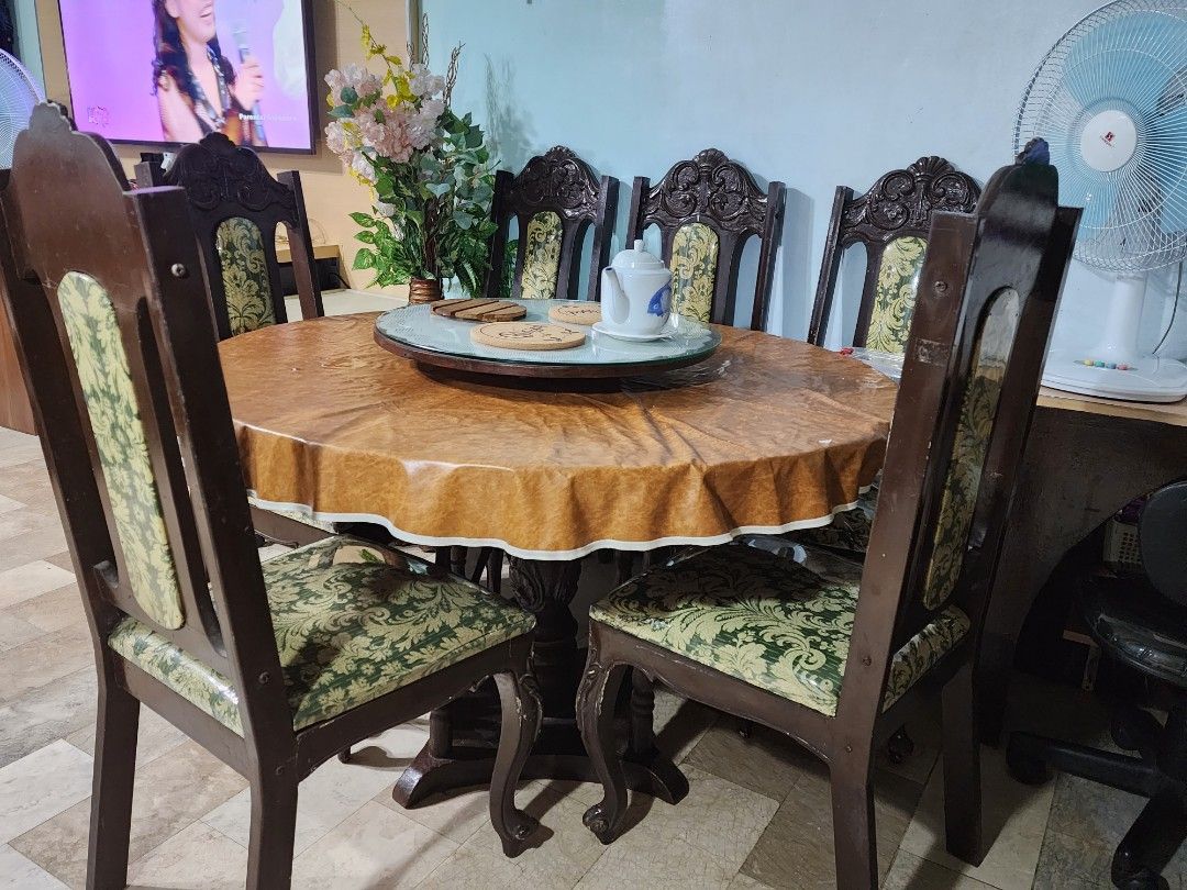 ROUND NARRA DINING TABLE SET WITH 6 CHAIRS, Furniture & Home Living ...