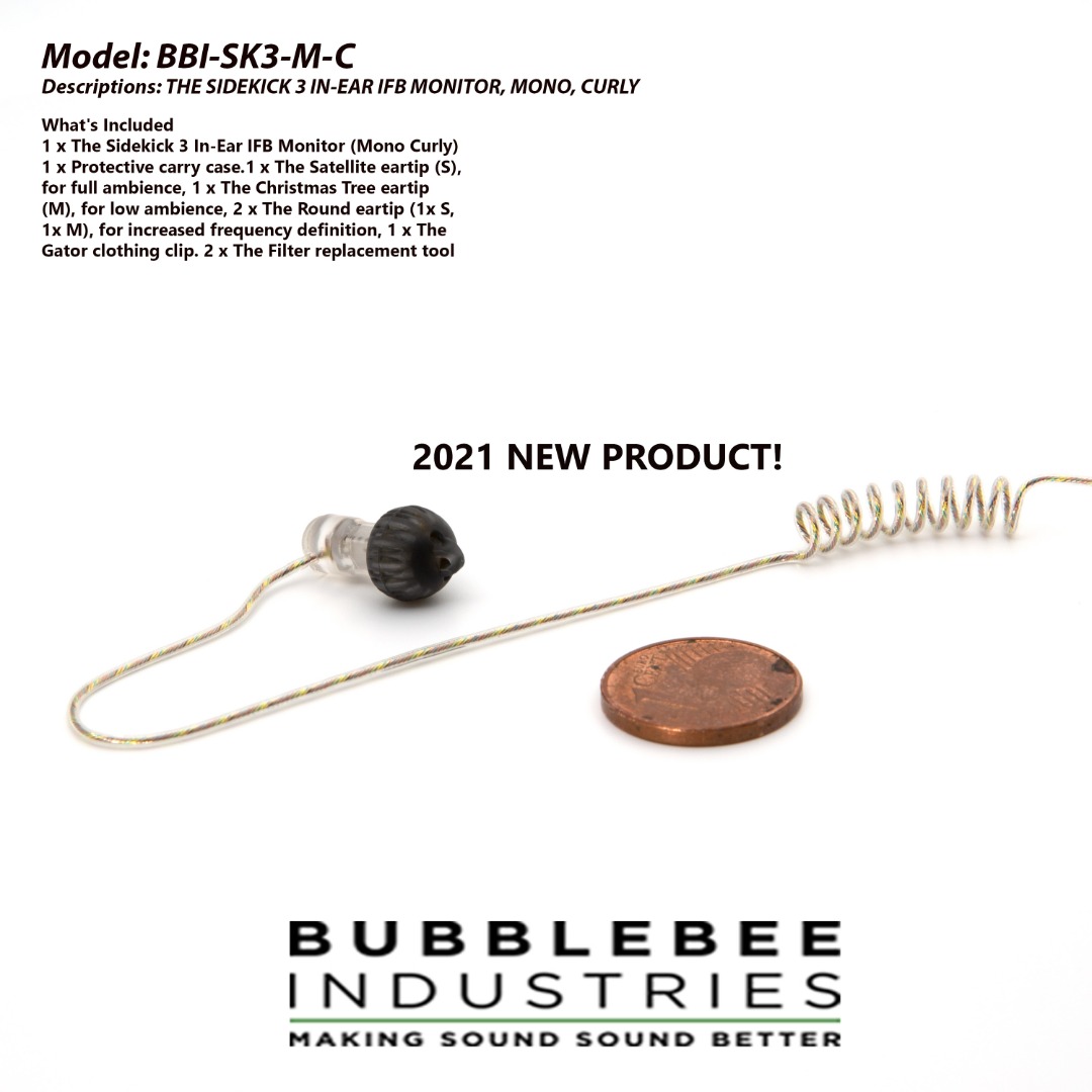 Sidekick3 Mono Curly/ Straight IFB earphone for productions/ monitoring ...