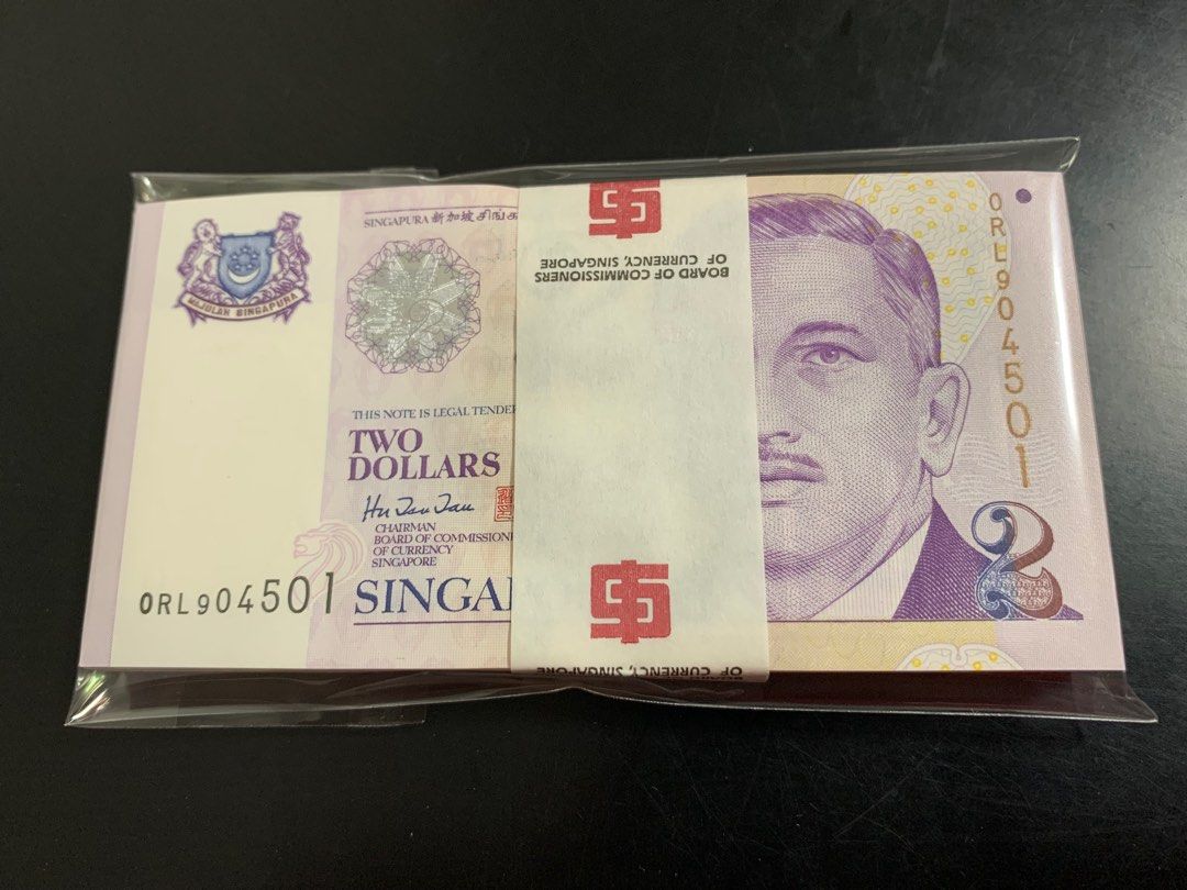 Singapore 2 dollar paper note HU TSU TAU signature 2 dollar 100pcs ...