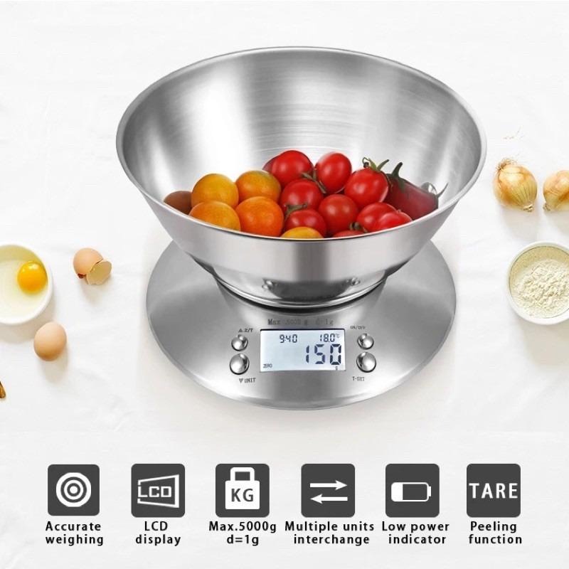 Stainless Steel Food Weighing Scale with Bowl Kitchen Scale for Food ...