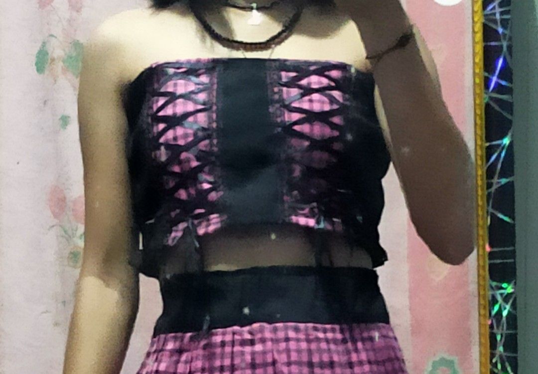 tube top pink and black with laces like corset gothic grunge emo lolita ...