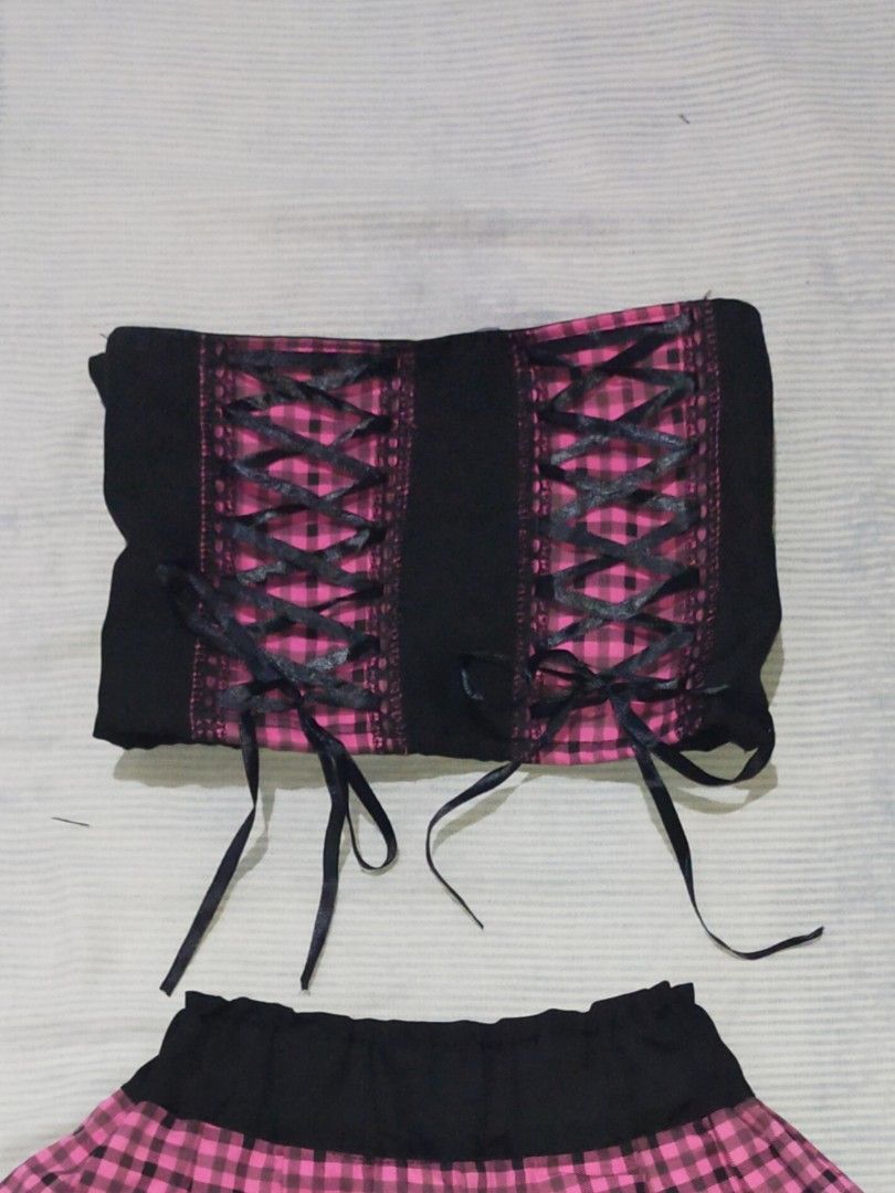 tube top pink and black with laces like corset gothic grunge emo lolita ...