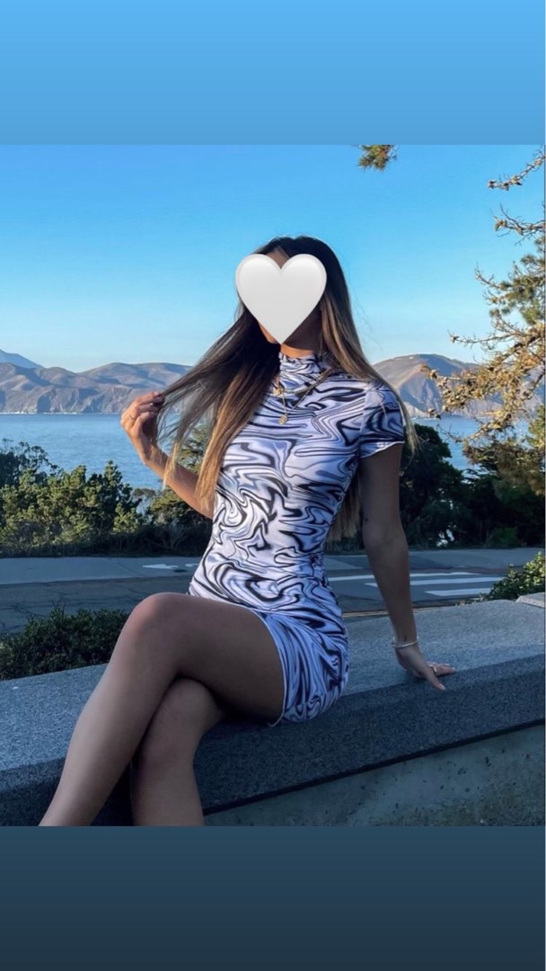 Turtle Neck Navy Blue Marble Swirl Body Con Dress (Jennie Kim Inspired), Women's Fashion ...