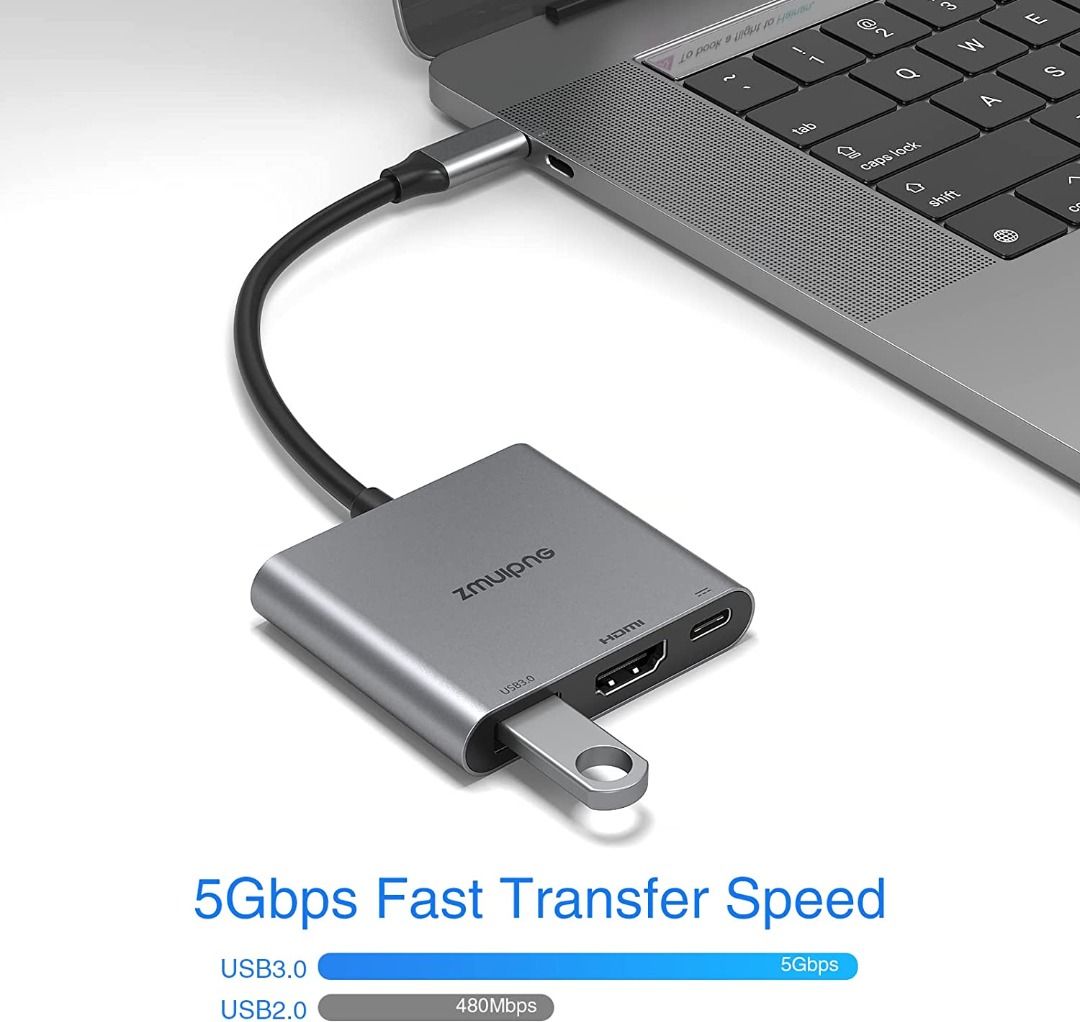 USB C to HDMI Adapter, 3 in 1 HDMI to USBC Digital AV Multiport Adapter ...