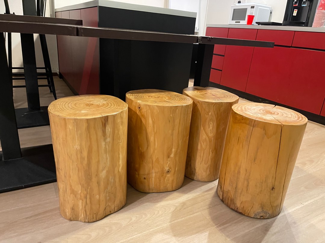 *USED* Wooden Log Stool X 10 (real wooden log), Furniture & Home Living ...
