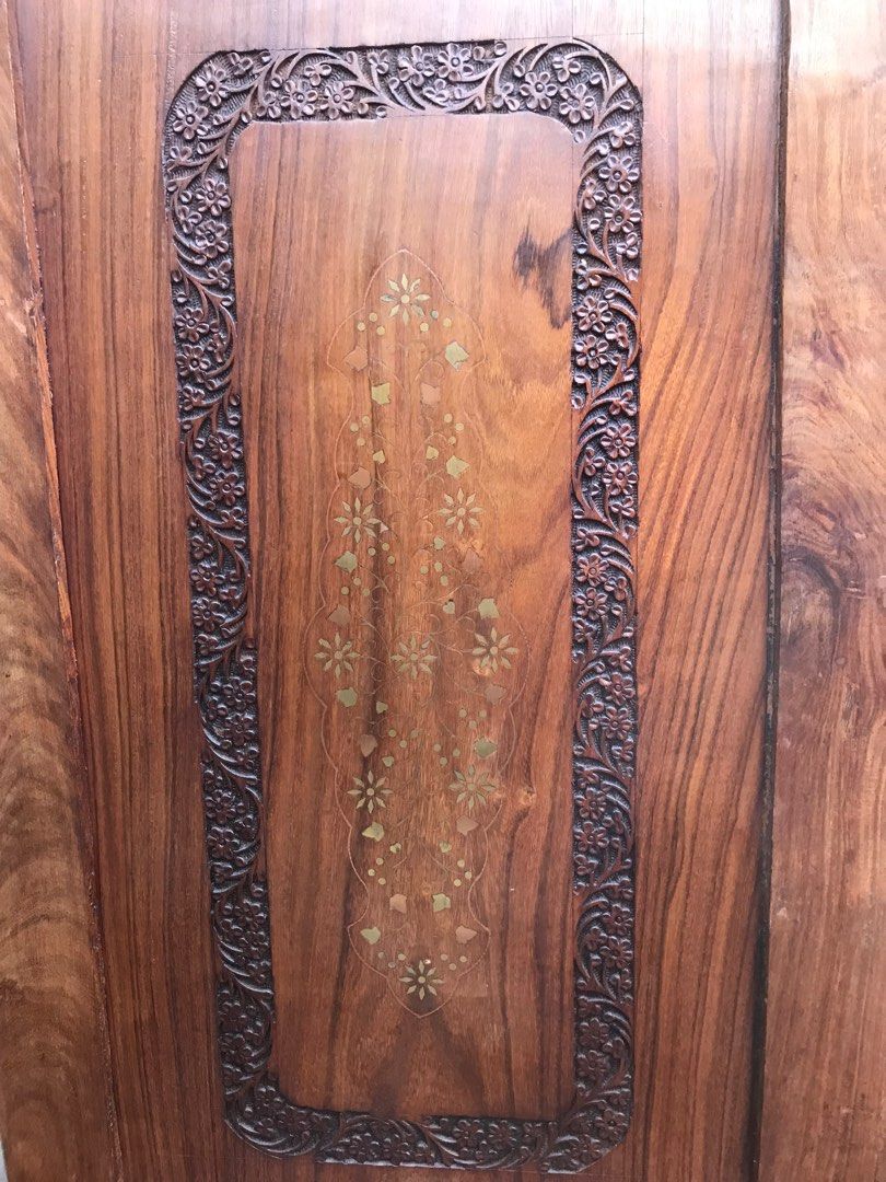Vintage Brown Wooden Carved India Rosewood Bronze Inlay Chest Drawer ...