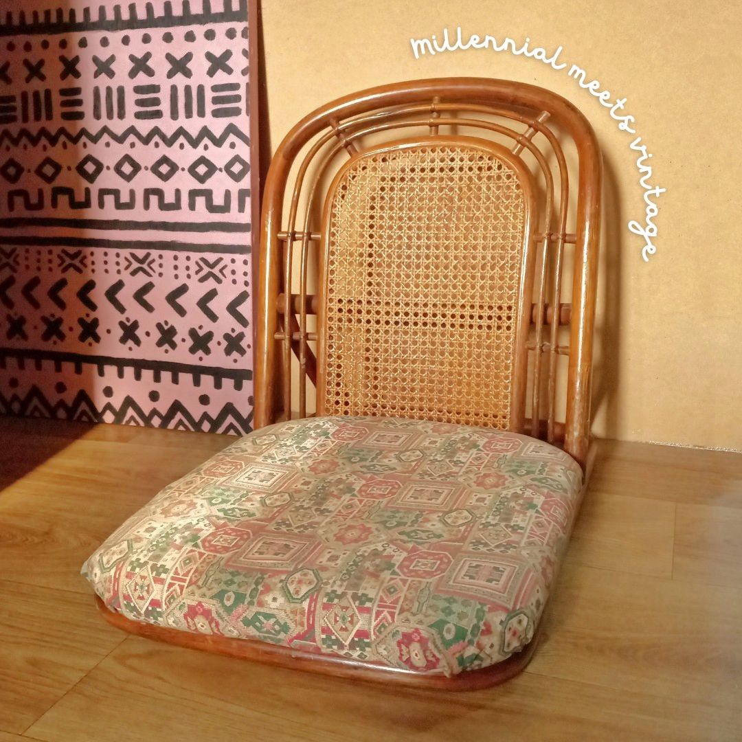 Vintage rattan solihiya padded floor chair tatami legless chair ...