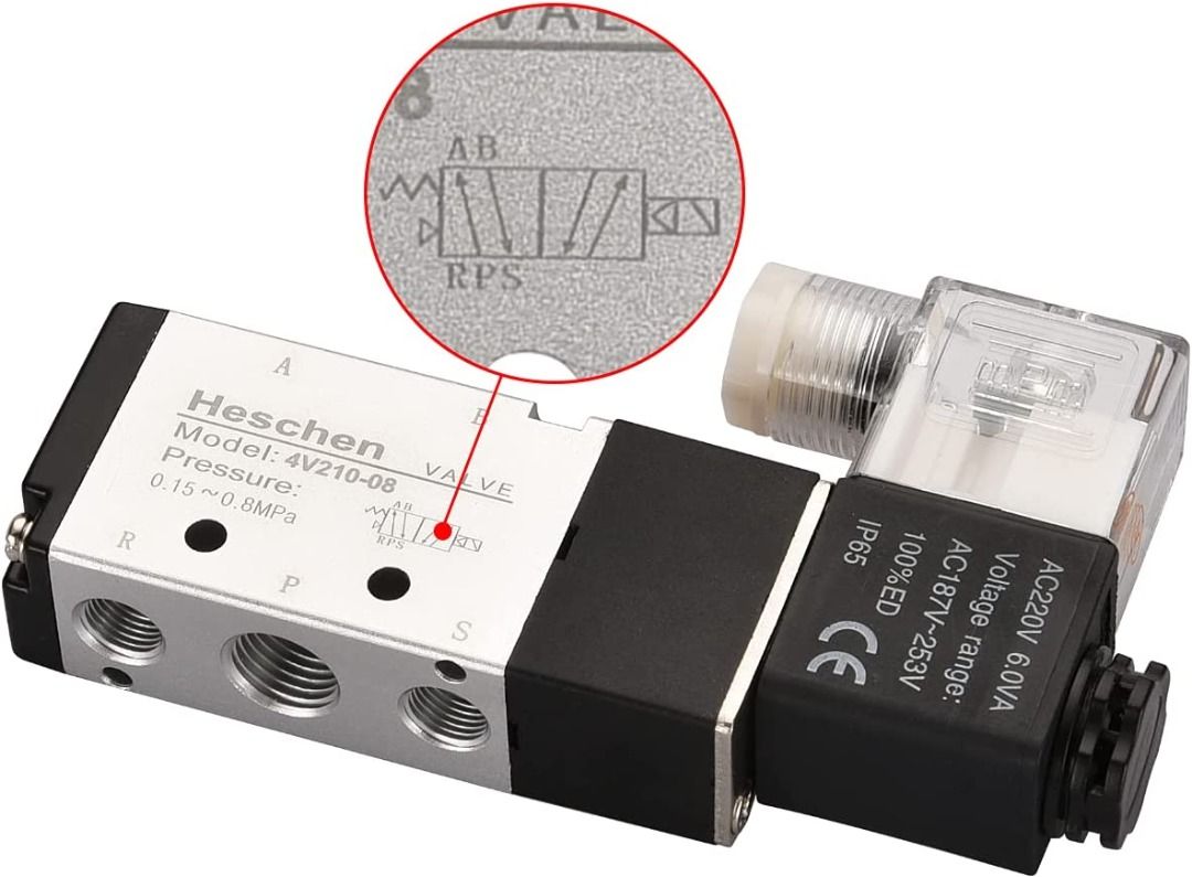 A51 Heschen Electrical Pneumatic Solenoid Valve 4V210-08 220VAC 6.0VA PT1/4 5 Way 2 Position ...